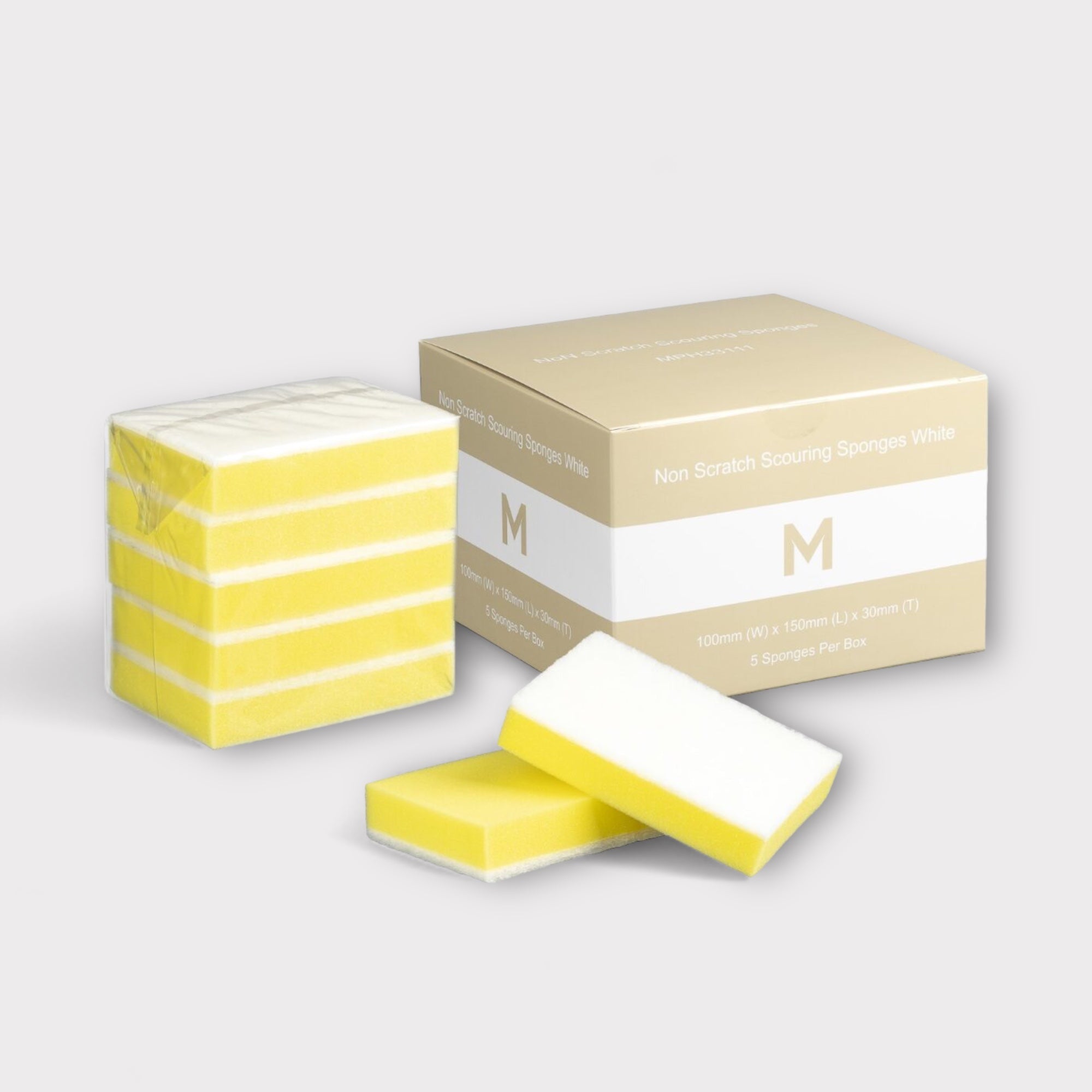 Non Scratch Scouring Sponges - Yellow/White, 100mm x 150mm x 30mm (Box – Local Consumables